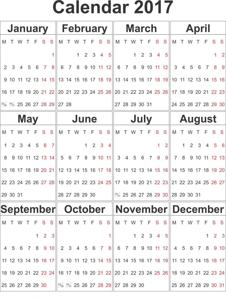 Printable Calendars 2017 One Page | Learning Printable