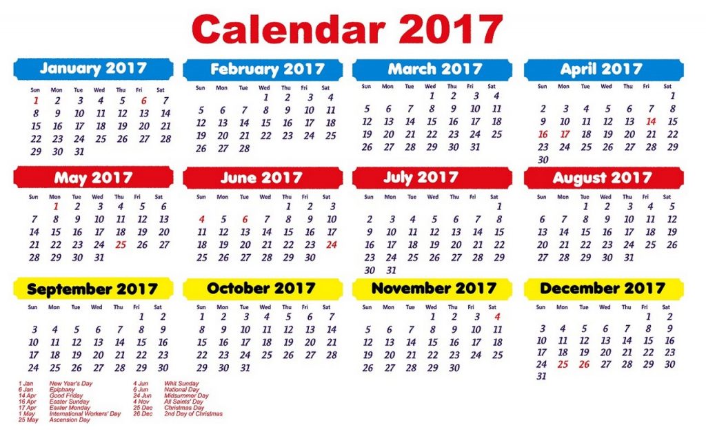 1 Page Calendars 2017 | Learning Printable