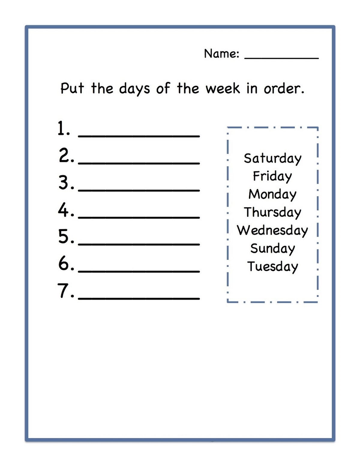 Practice Days of the Week Worksheets | Learning Printable