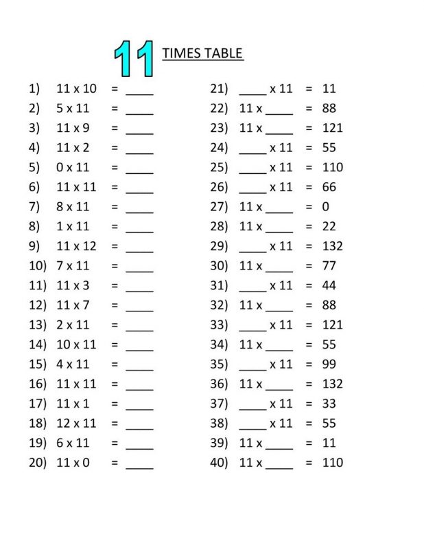 Time Tables Worksheet | Learning Printable