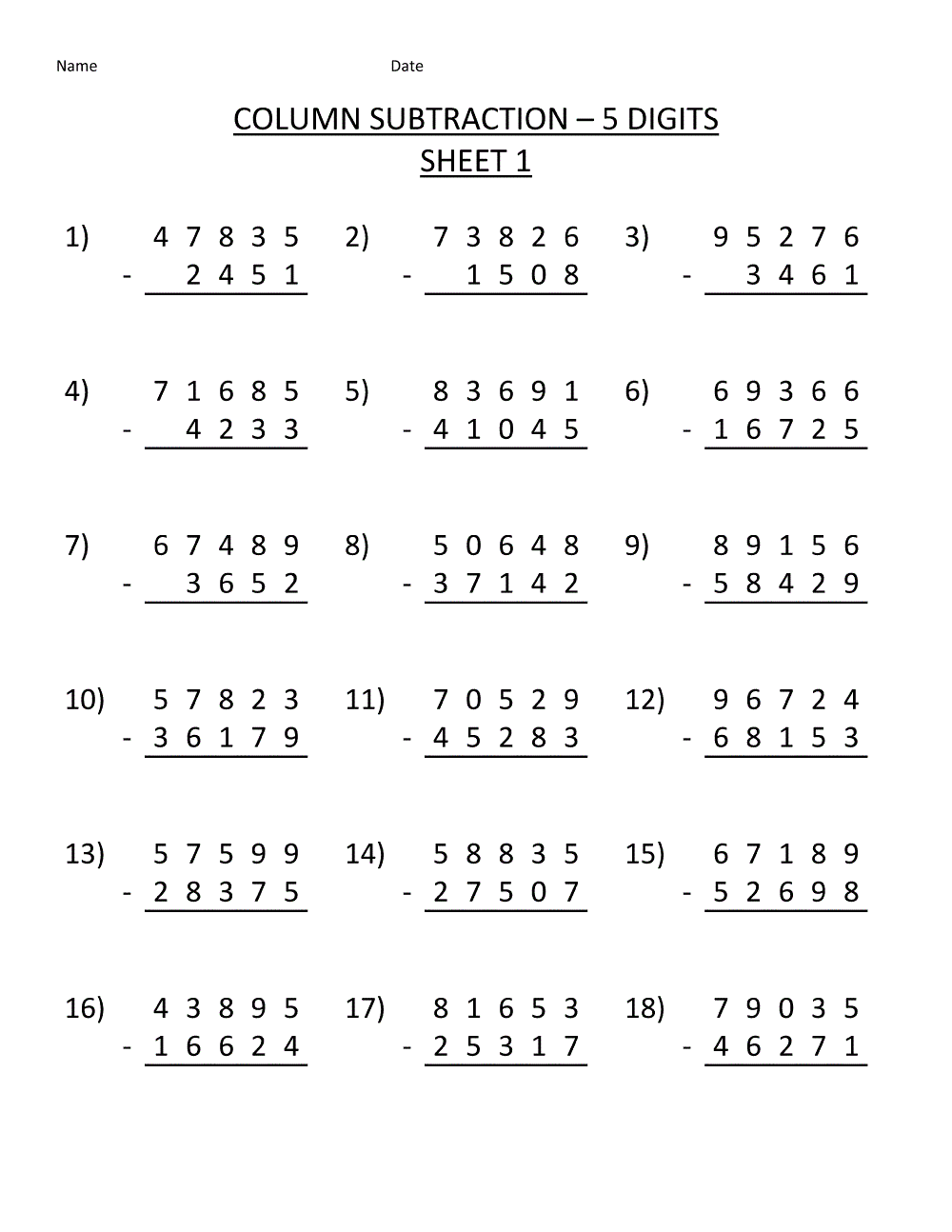 4th Grade Subtraction Worksheets 4th Grade Subtraction Worksheets