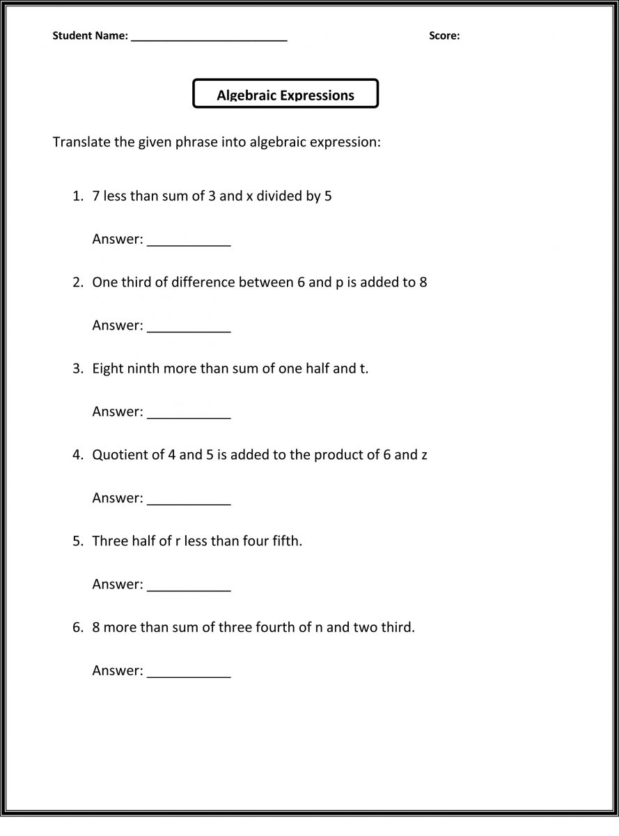 6th Grade Worksheets to Print | Learning Printable