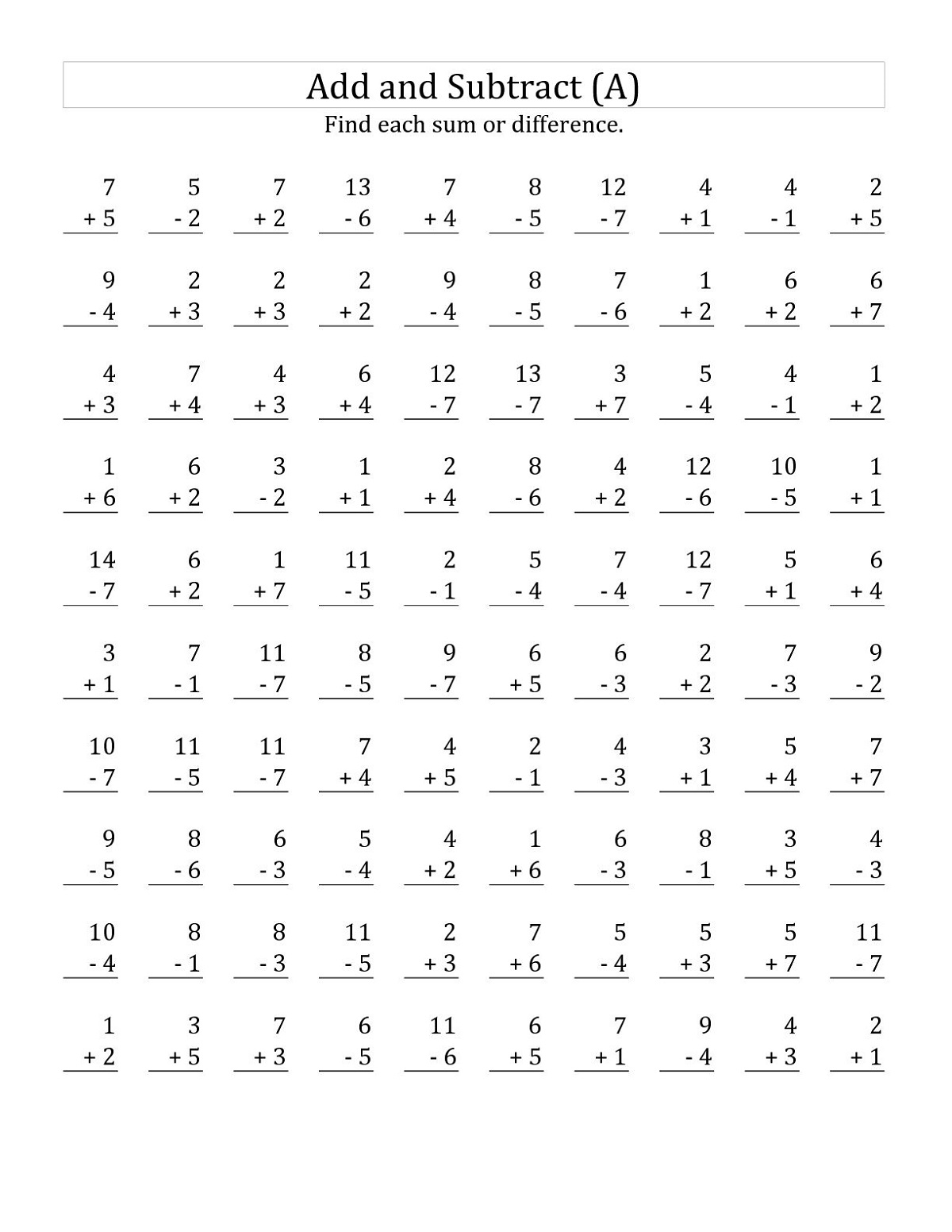 Addition And Subtraction Worksheets Learning Printable Addition And Subtraction Worksheets Learning Printable