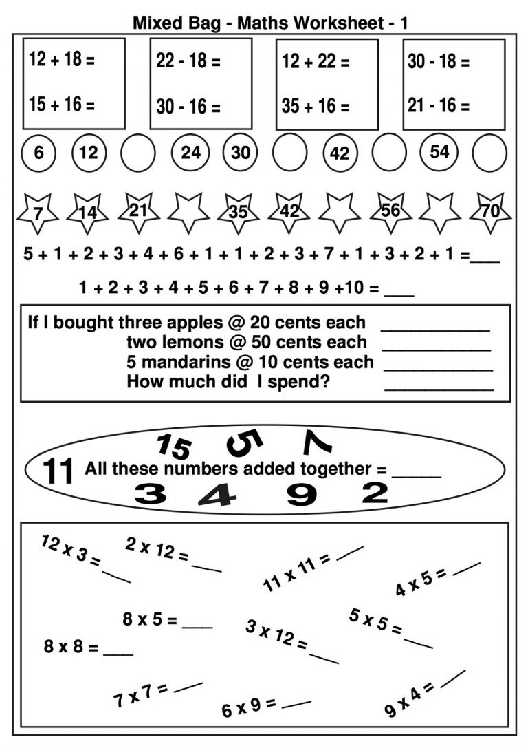 Simple to Complex Elementary Math Worksheets | Learning Printable