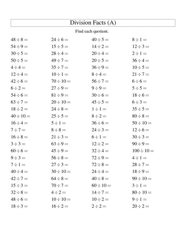 Math Facts Worksheets Printable | Learning Printable