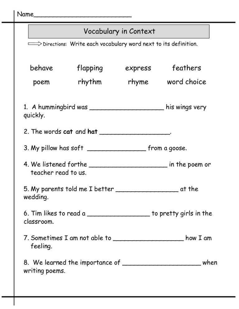 Printable Language Worksheets for 1st to 4th Grade | Learning Printable