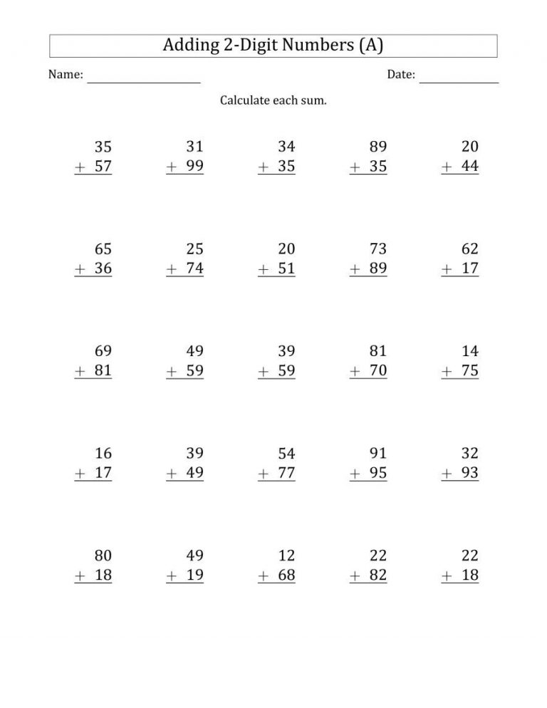 Addition and Multiplication 2 Digit Math Worksheets | Learning ...