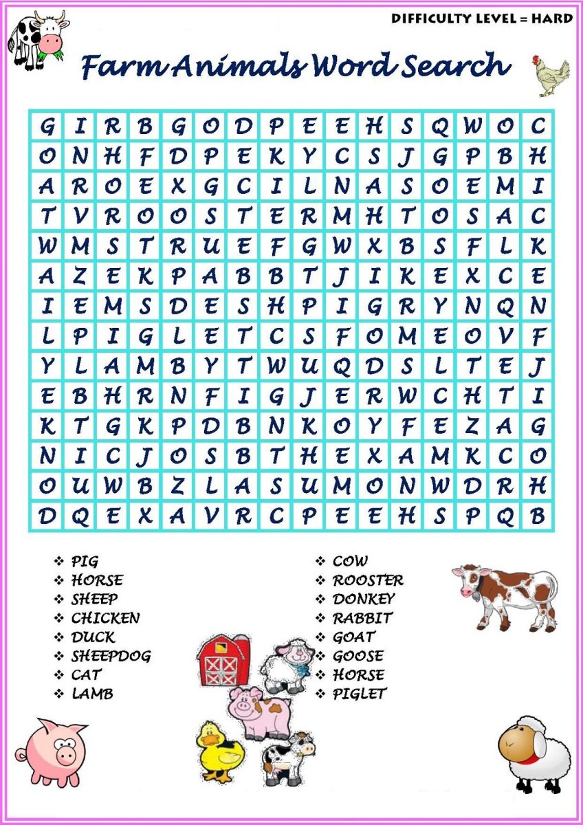 Farm Animal Word Search Activity | Learning Printable Farm Animal Word ...