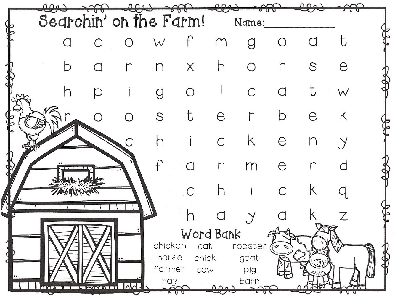 Farm Animal Word Search Activity Learning Printable Farm Animal Word