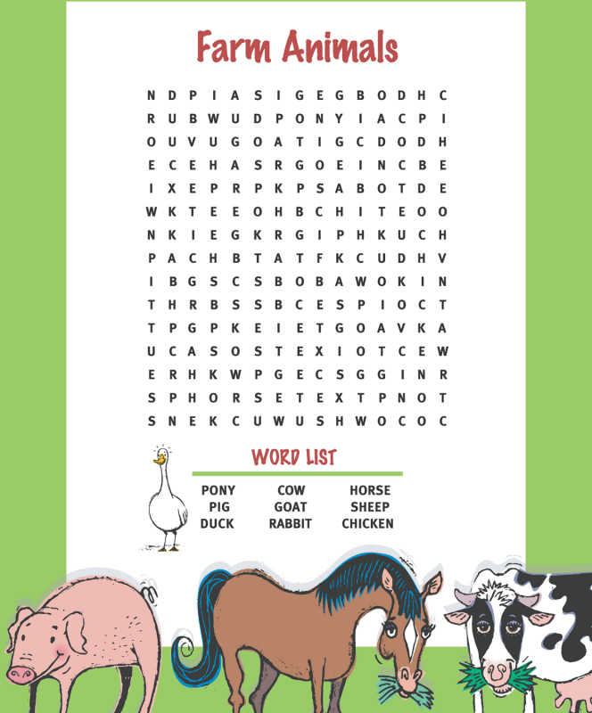 Farm Animal Word Search Activity | Learning Printable Farm Animal Word ...