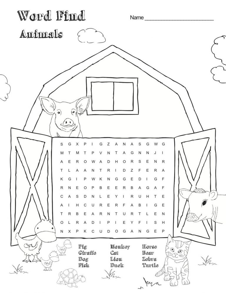 Farm Animal Word Search Activity | Learning Printable Farm Animal Word ...
