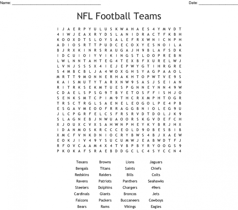 NFL Word Search for Fun | Learning Printable NFL Word Search for Fun