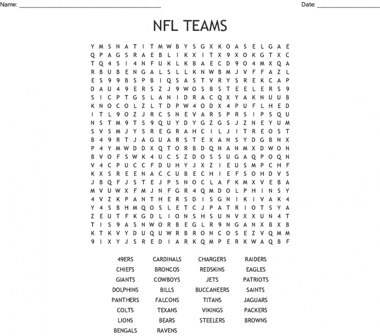 NFL Word Search for Fun | Learning Printable NFL Word Search for Fun