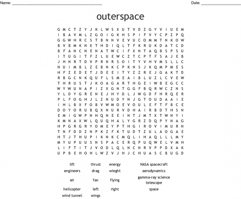 Outer Space Word Search Activity for Kids | Learning Printable Outer ...