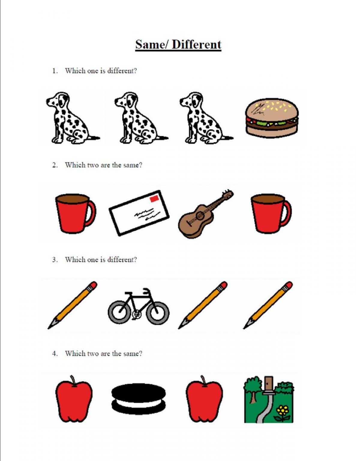 Same or Different Practice Sheets for Kids | Learning Printable Same or ...